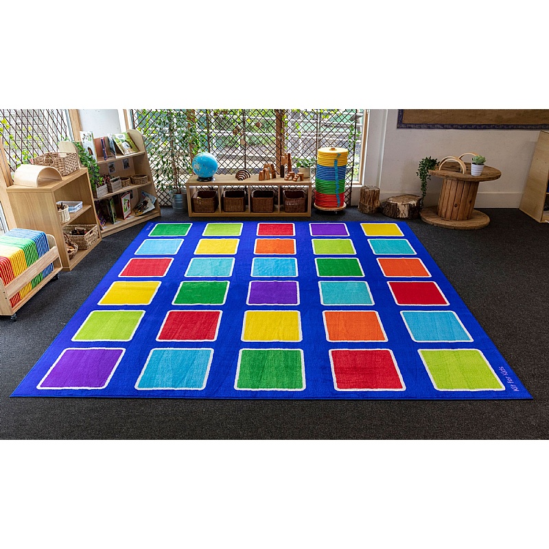 Rainbow Squares Large Placement Carpet from our School Carpets, Mats ...
