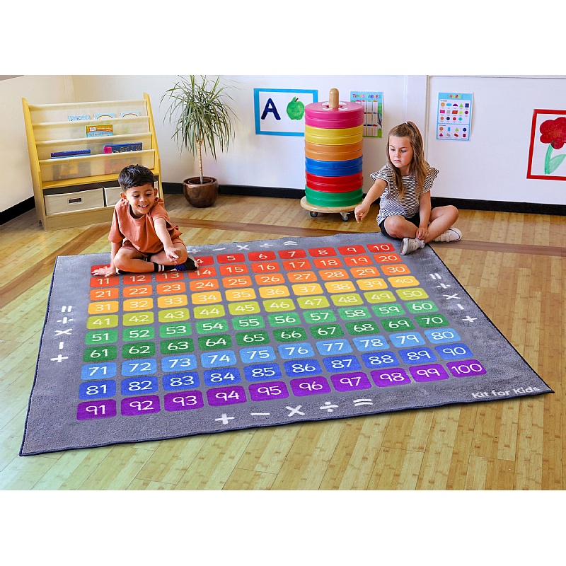 Rainbow 100 Square Counting Grid Carpet from our School Carpets, Mats ...