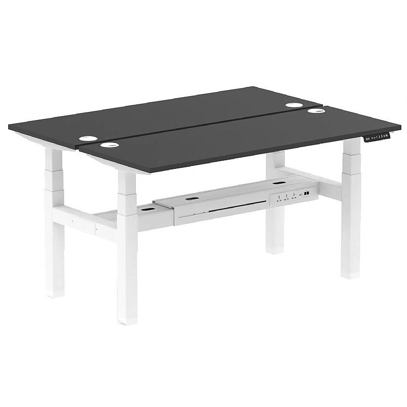 Ebony Black Shallow Electric Height Adjustable 2 Person Rectangular ...