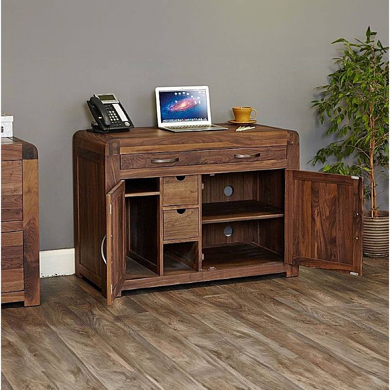 Shiro Walnut Solid Wood Hidden Home Office Desk from our Home Computer ...