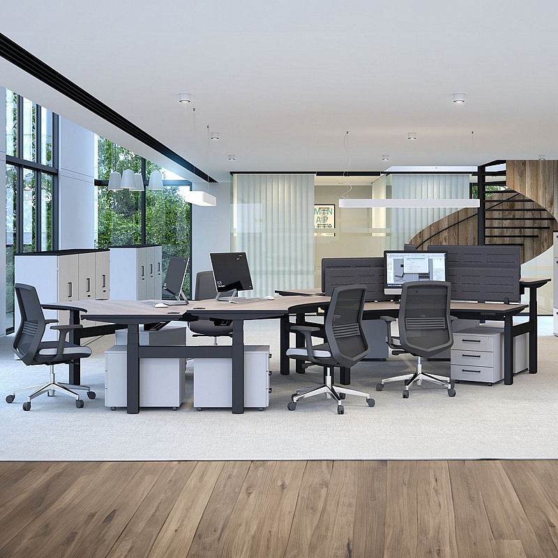 Progress Plus Electric Height Adjustable 3 Person Cluster Office Desks ...