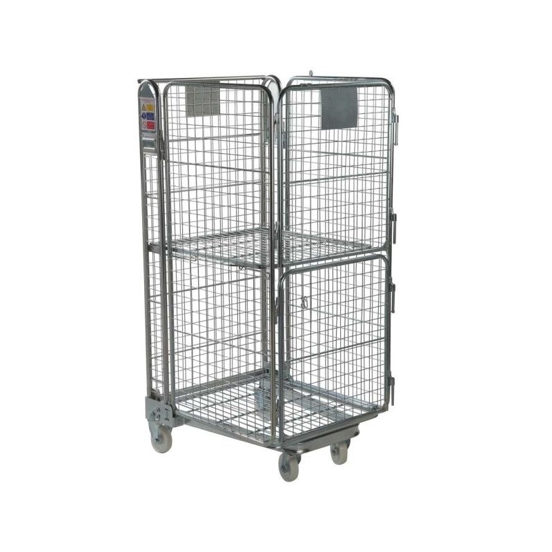 Cavea 4 Sided Nestable Roll Pallet Cages Split Gate with Mesh Infill ...